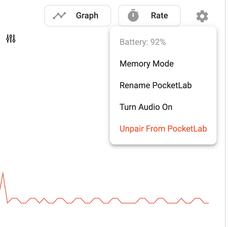PocketLab settings menu