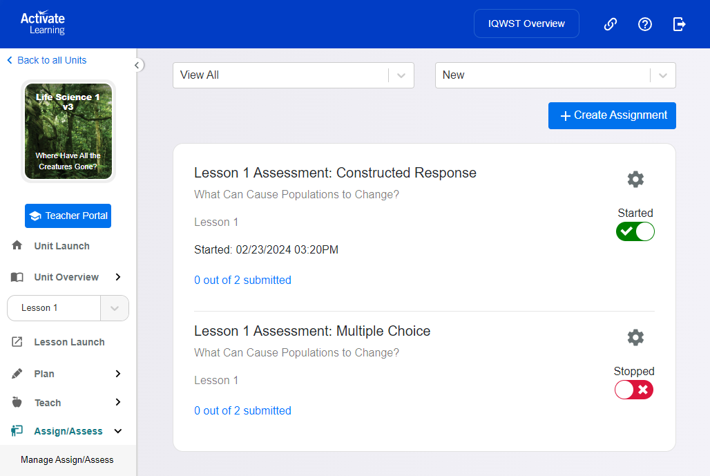 start and stop assessments