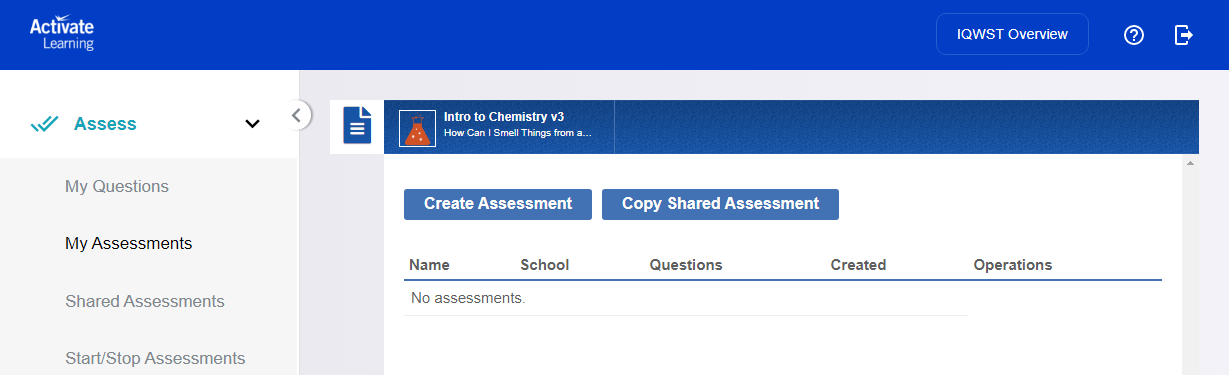 create assessment menu
