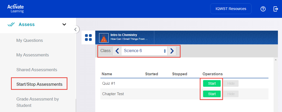 start and stop assessments