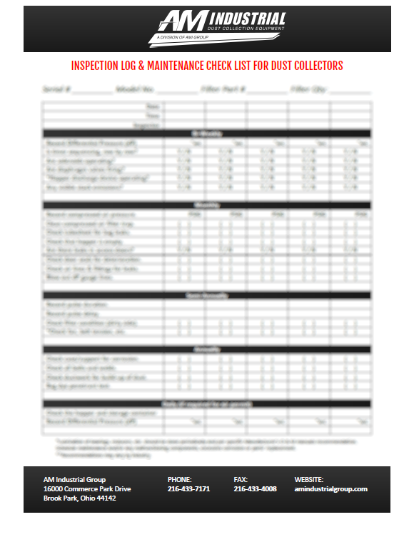 Download the Dust Collector Maintenance Checklist - AM Industrial