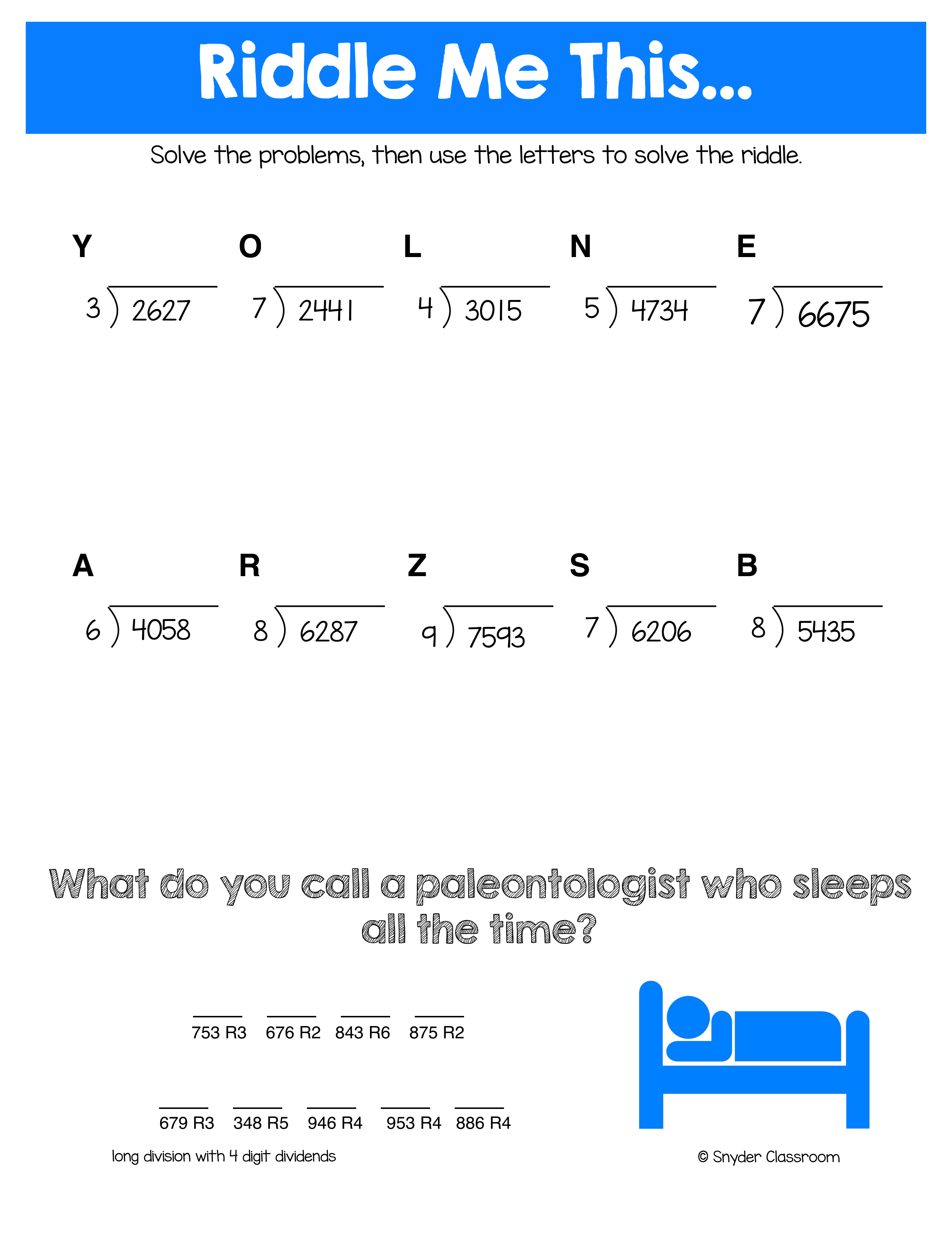 Long Division Riddle Tara Litster Library Formative Long Division Riddle Tara Litster Library Formative