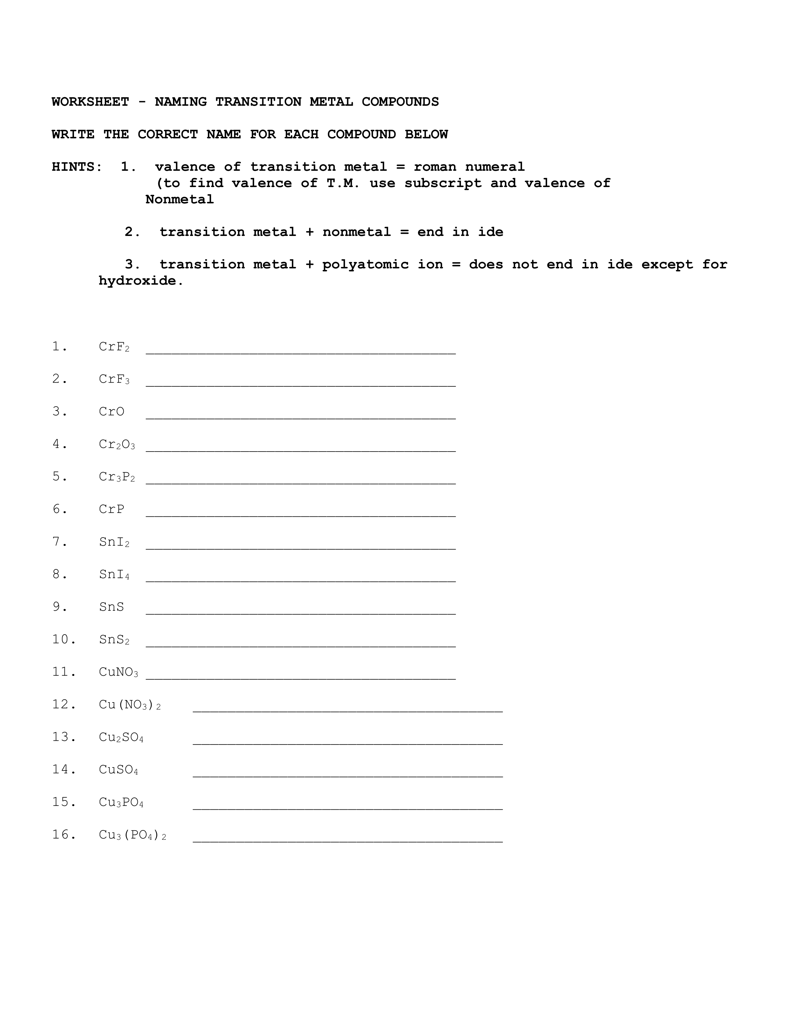 Naming Ionic Formulas With Transition Metals Alicia Barrett Library Naming Ionic Formulas With Transition Metals Alicia Barrett Library