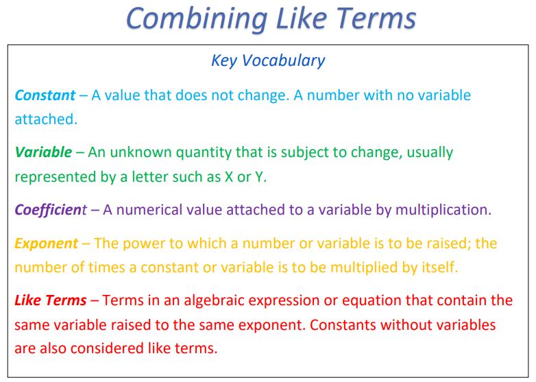 W3 ADV Extra Practice - Combining Like Terms and Distributive Property ...