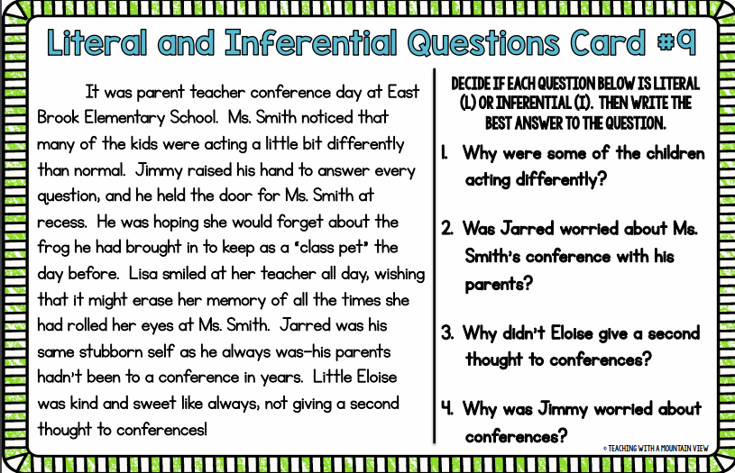 BLUE Literal vs. Inferential - Nicole Privett | Library | Formative