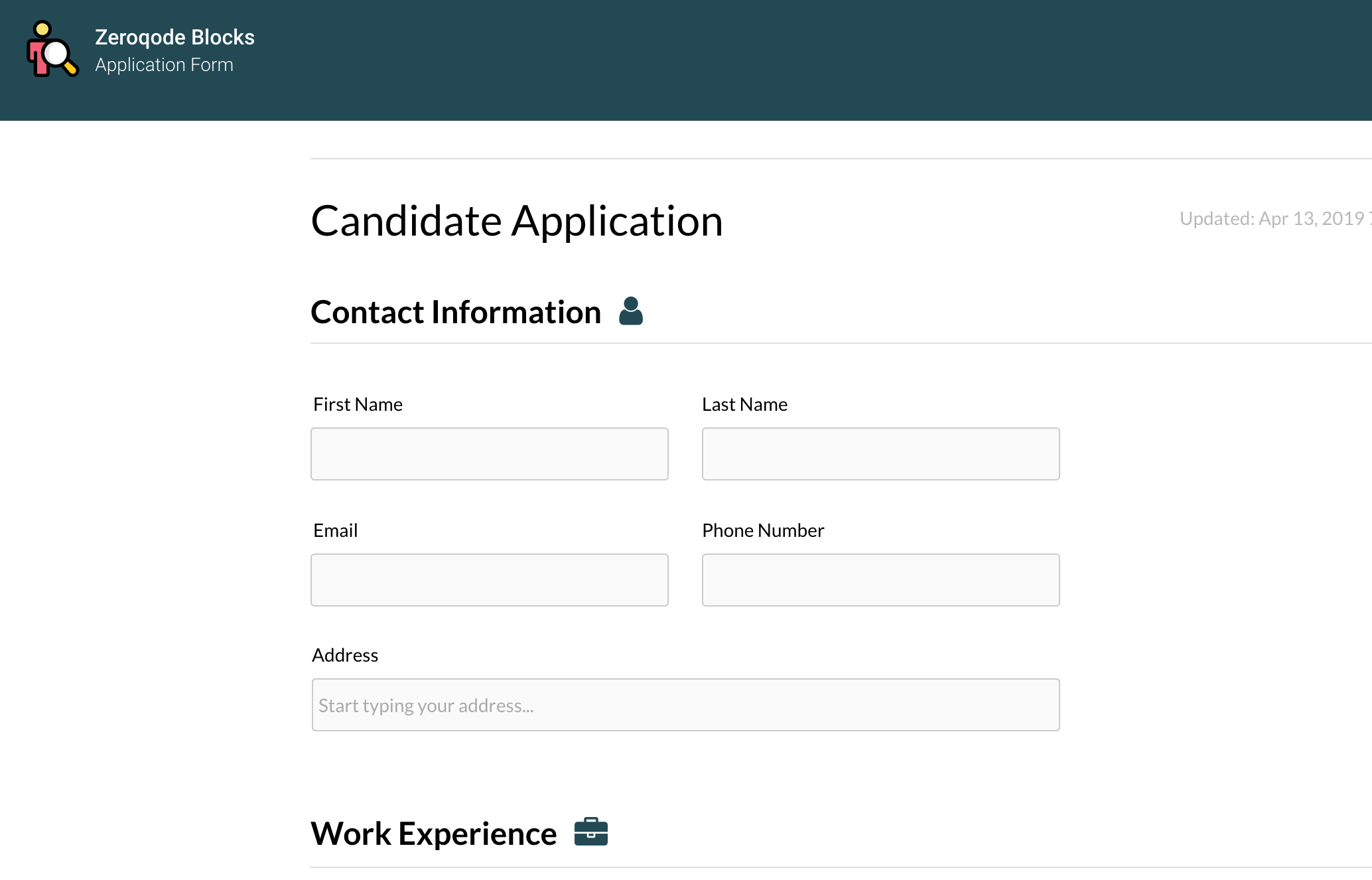 Application Form Block Template | Bubble
