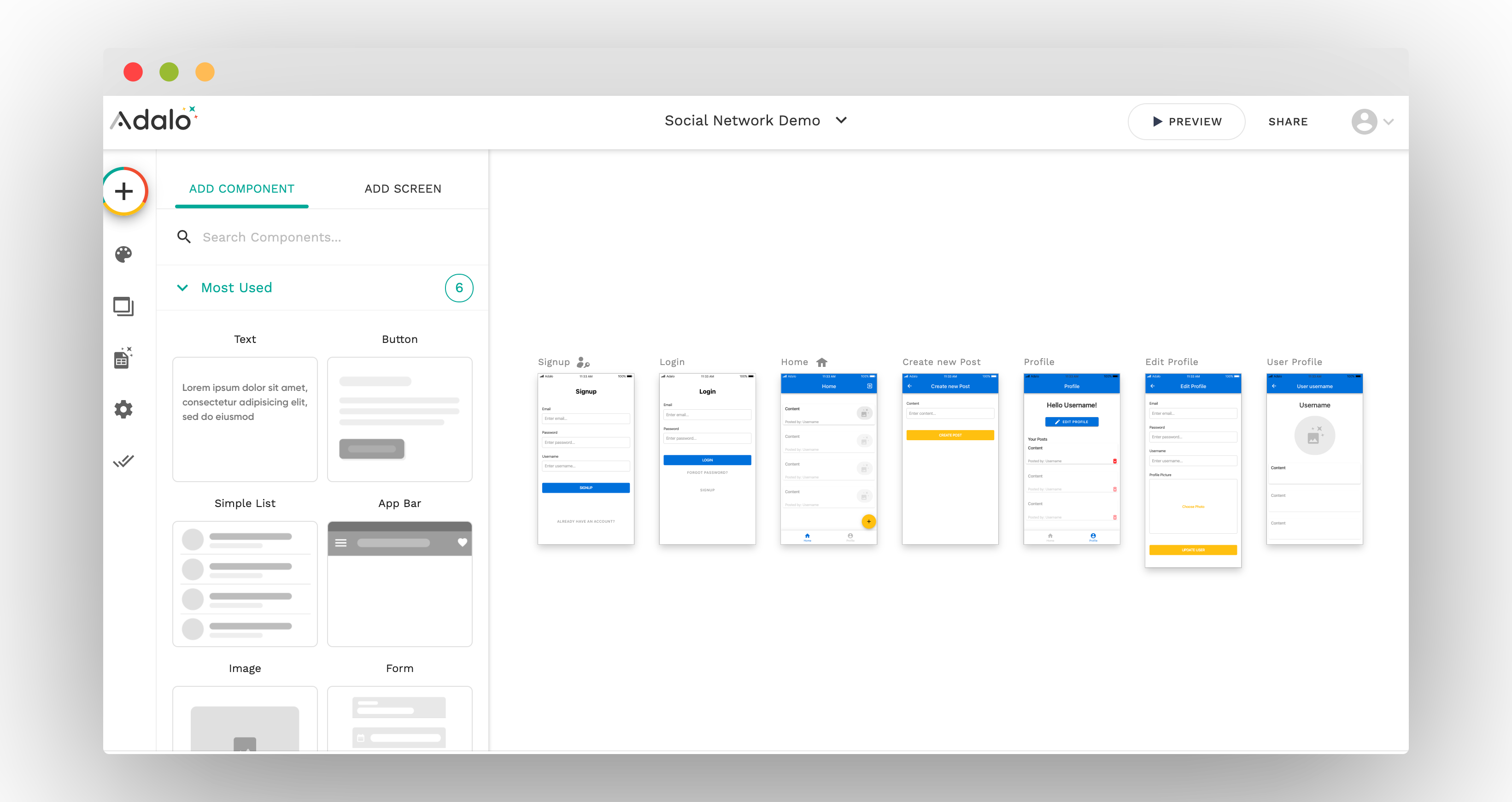 Create a simple Social Network using Adalo
