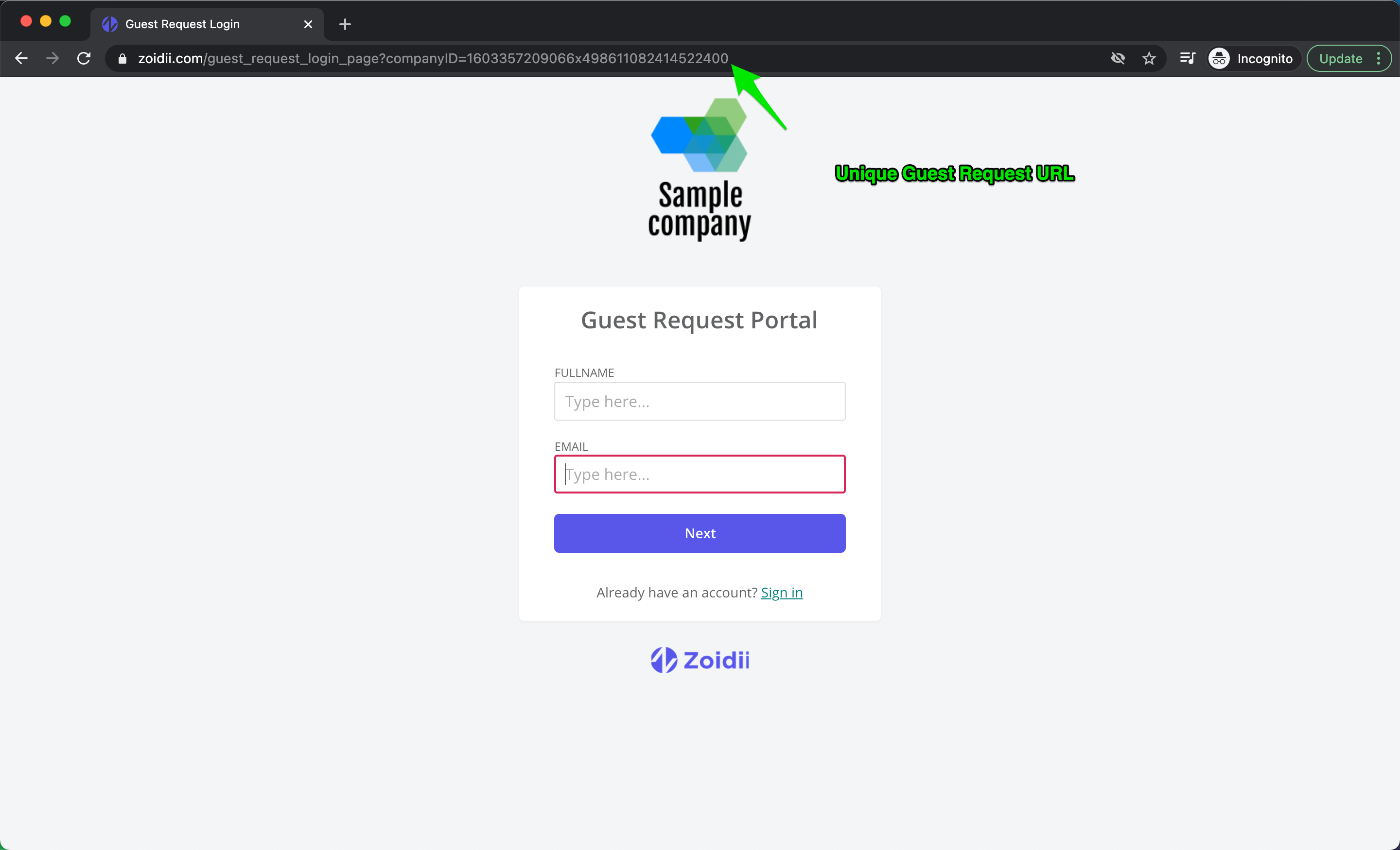 Zoidii Help Article - Create a Guest Work Request