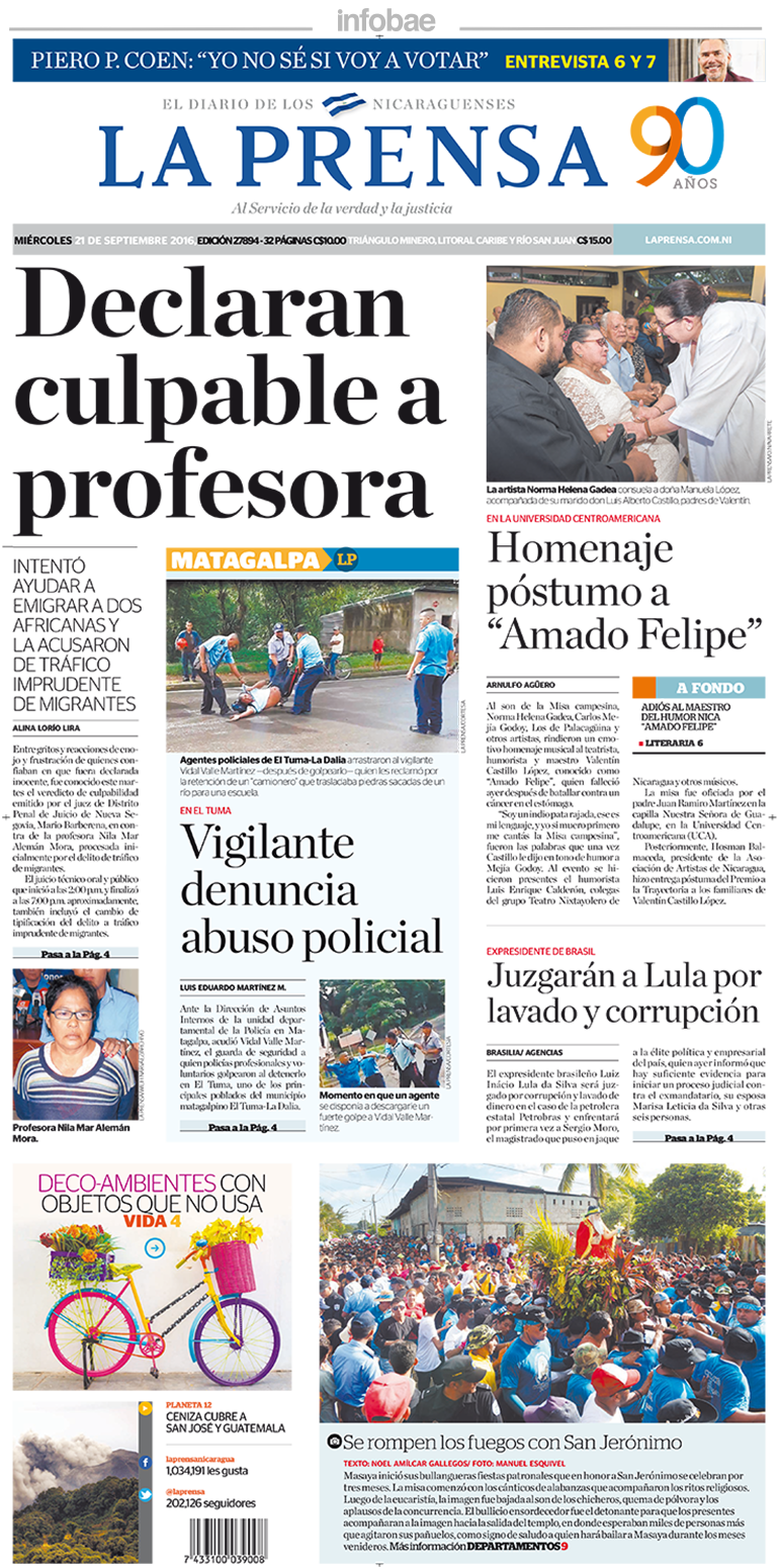 La Prensa Nicaragua Miércoles 21 De Septiembre De 2016 Infobae