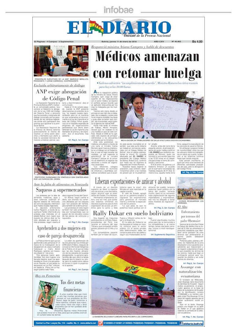 El Diario Bolivia 11 De Enero De 2018 Infobae 1243