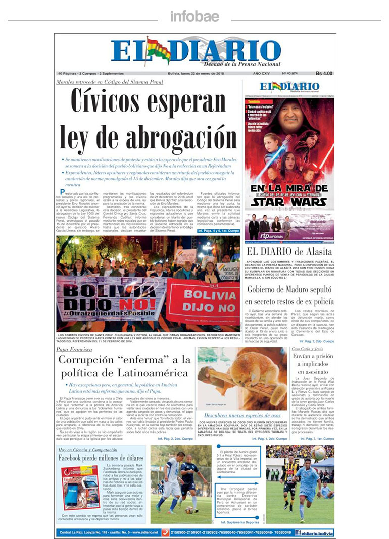 El Diario Bolivia 22 De Enero De 2018 Infobae 3885