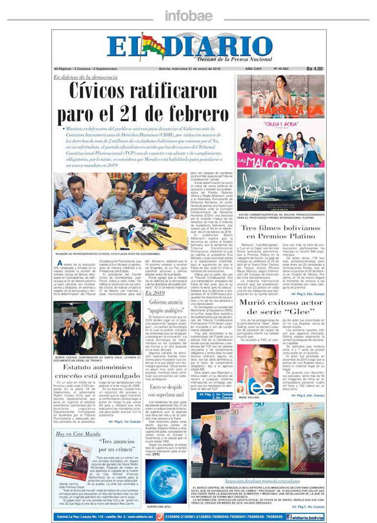 El Diario Bolivia 31 De Enero De 2018 Infobae 7751