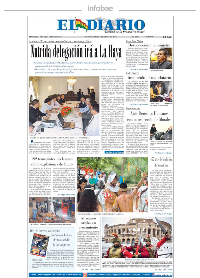 El Diario Bolivia 27 De Febrero De 2018 Infobae 7677