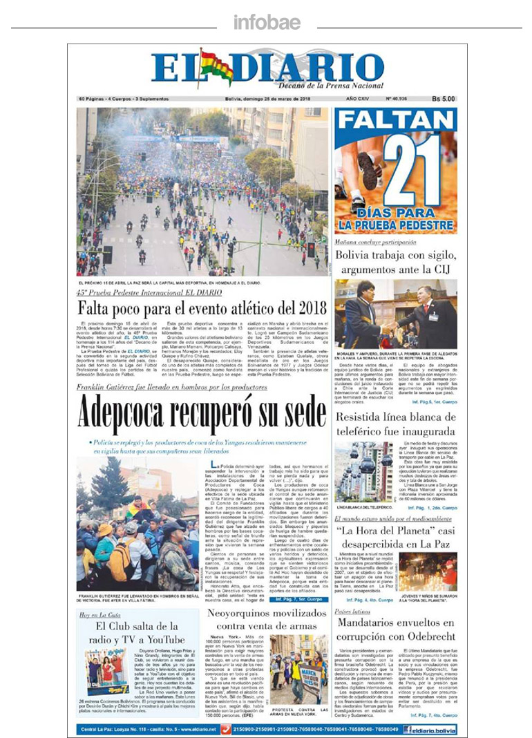 El Diario Bolivia 25 De Marzo De 2018 Infobae 7008