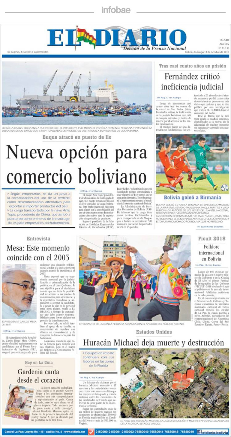 El Diario Bolivia 14 De Octubre De 2018 Infobae 7067