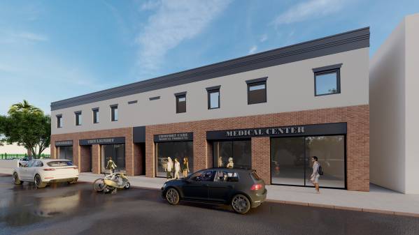 Design project for 2 story brick with stucco over storefront and ...