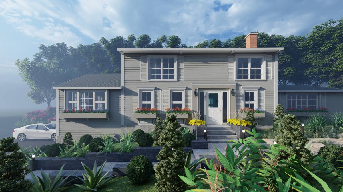 Design project for 1970's 2-story colonial exterior/curb appeal refresh ...