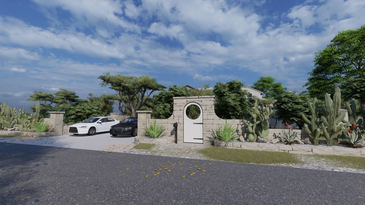 Design project for Texas native cactus and Limestone fence in United ...