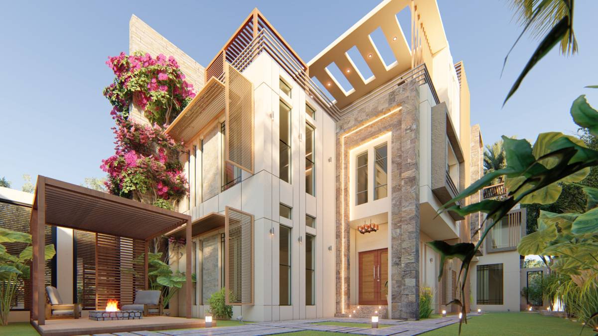 Design project for Designing Facade, boundary wall and landscape for (2 ...