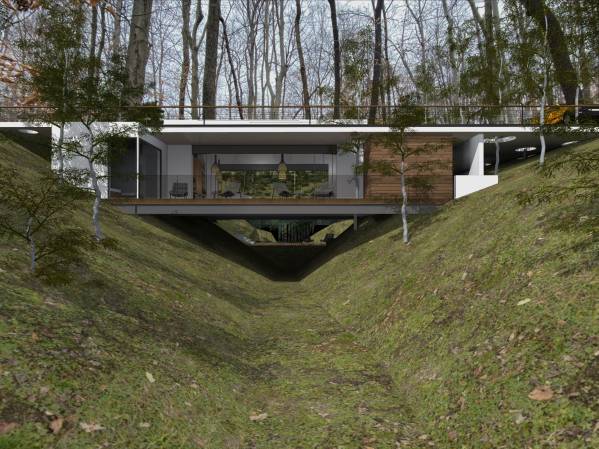 Design project for Cabin in front of waterfall and over ravine in ...