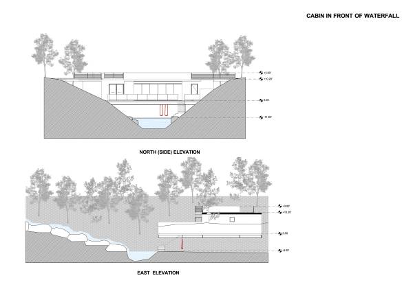 Design project for Cabin in front of waterfall and over ravine in ...