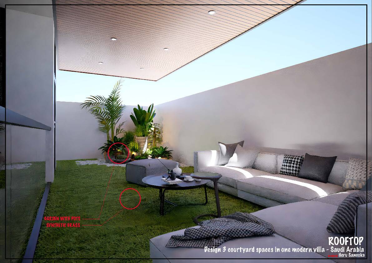 Design project for Design 3 courtyard spaces in one modern villa in ...