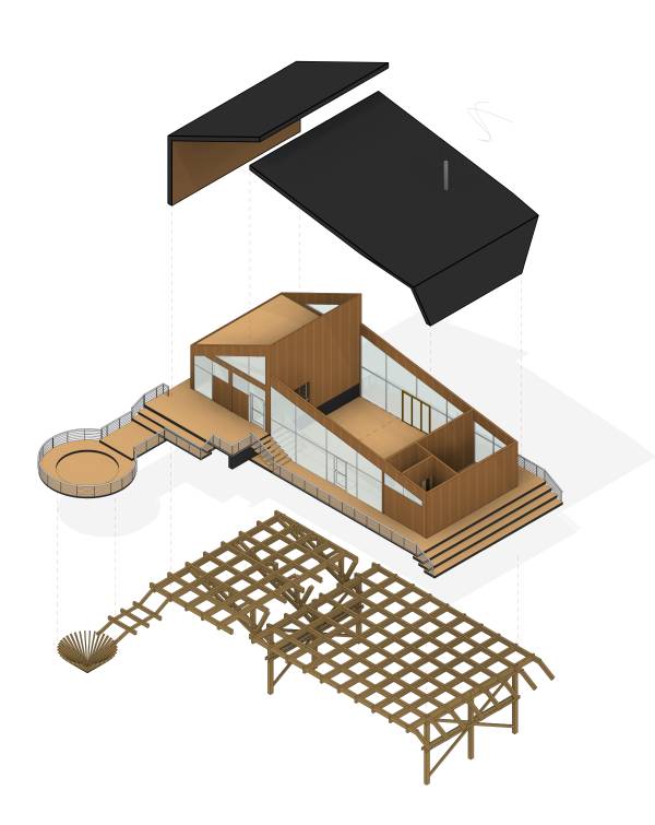 Design project for Cabin in front of waterfall and over ravine in ...