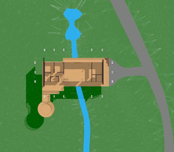 Design project for Cabin in front of waterfall and over ravine in ...