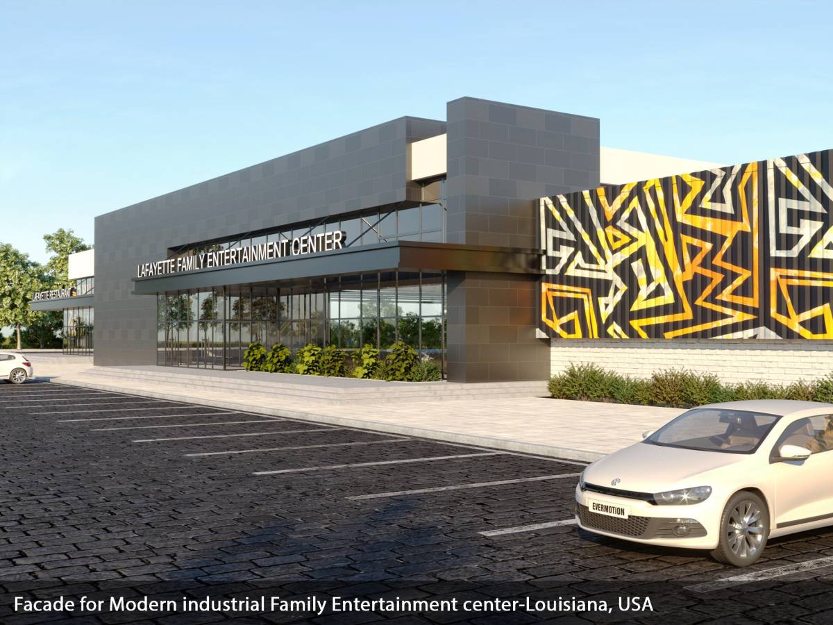 Design project for FACADE for MODERN/INDUSTRIAL FAMILY ENTERTAINMENT ...