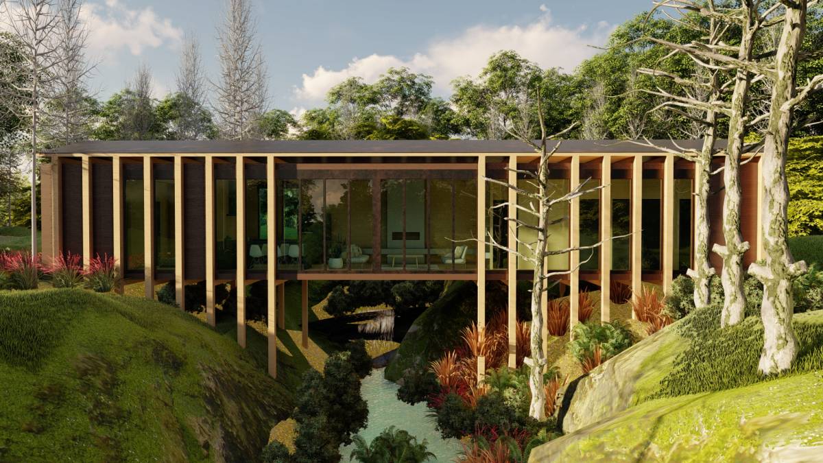 Design project for Cabin in front of waterfall and over ravine in ...
