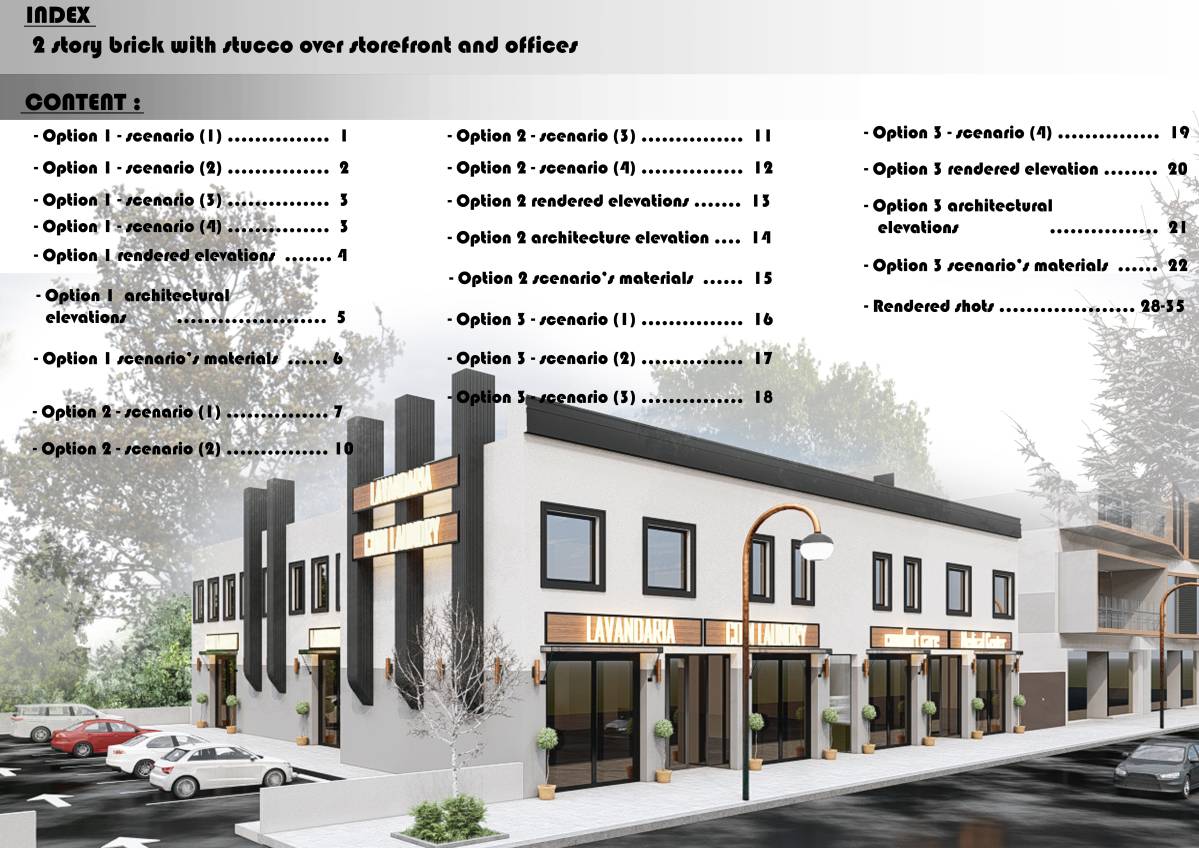 Design project for 2 story brick with stucco over storefront and ...