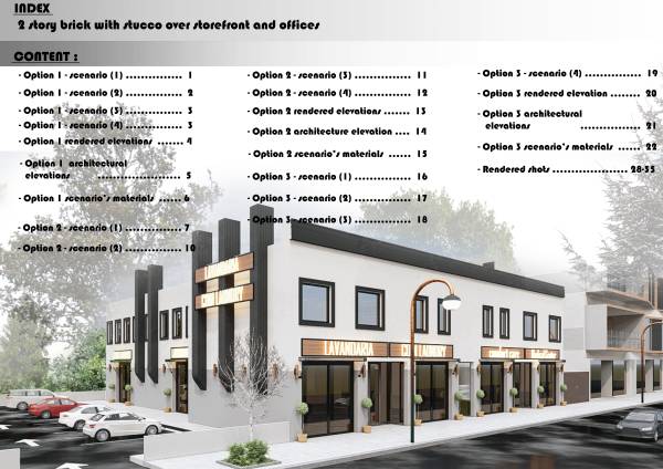 Design project for 2 story brick with stucco over storefront and ...