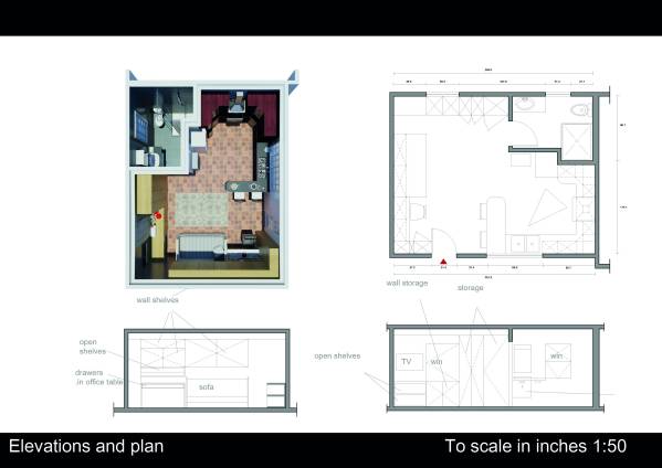 Design project for Mulberry 300 Sq/ft Studio Apartment in United States ...