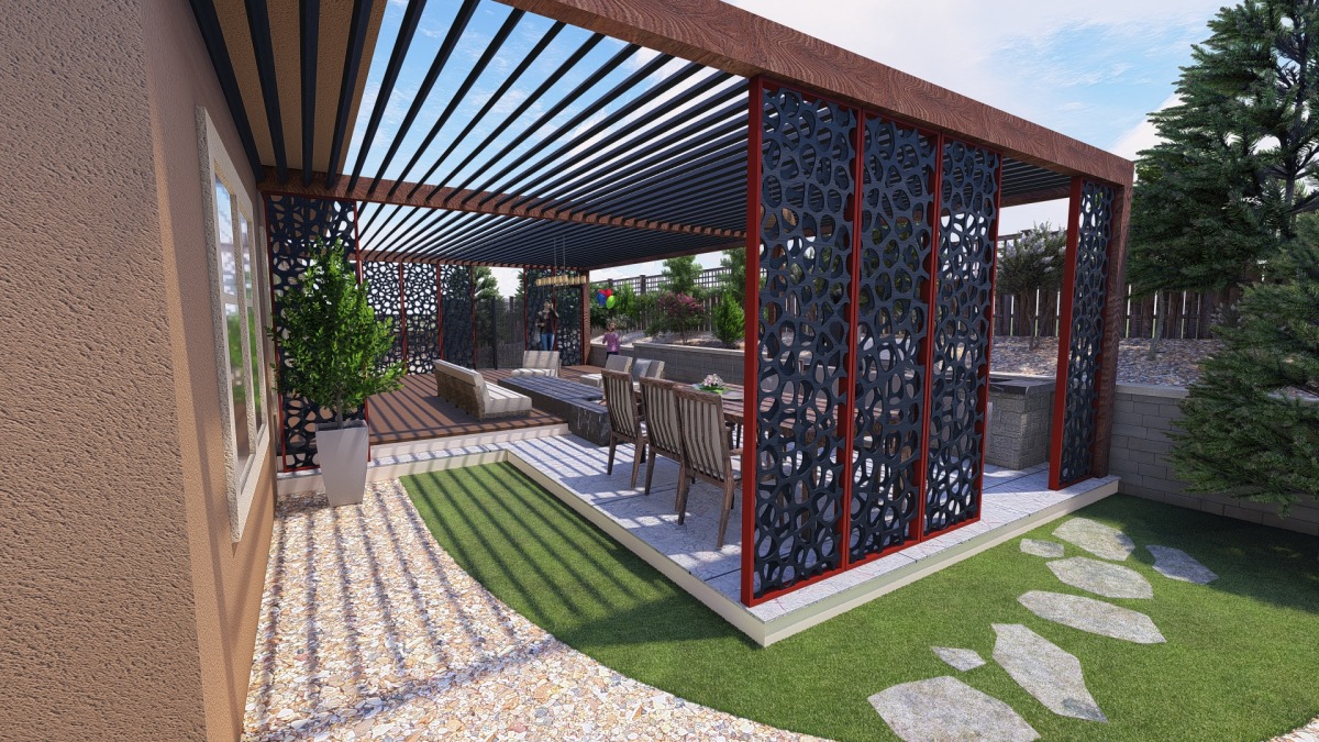 Design project for Backyard design including patio, pergola, ann ...
