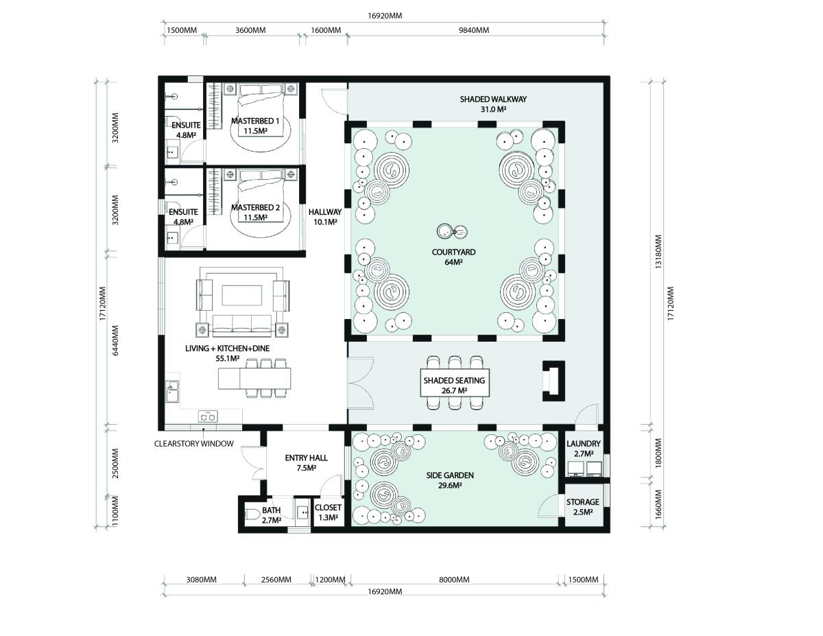 Design project for Small courtyard house plan in Saudi Arabia | Arcbazar