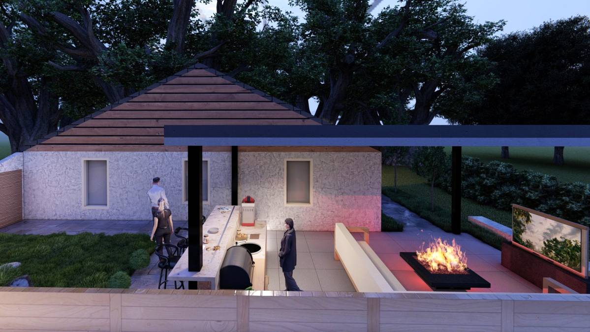 Design project for Front landscape / Side yard entertainment in United ...