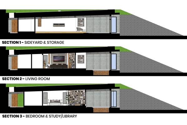 Design project for Earth Sheltered atrium with post footing living ...