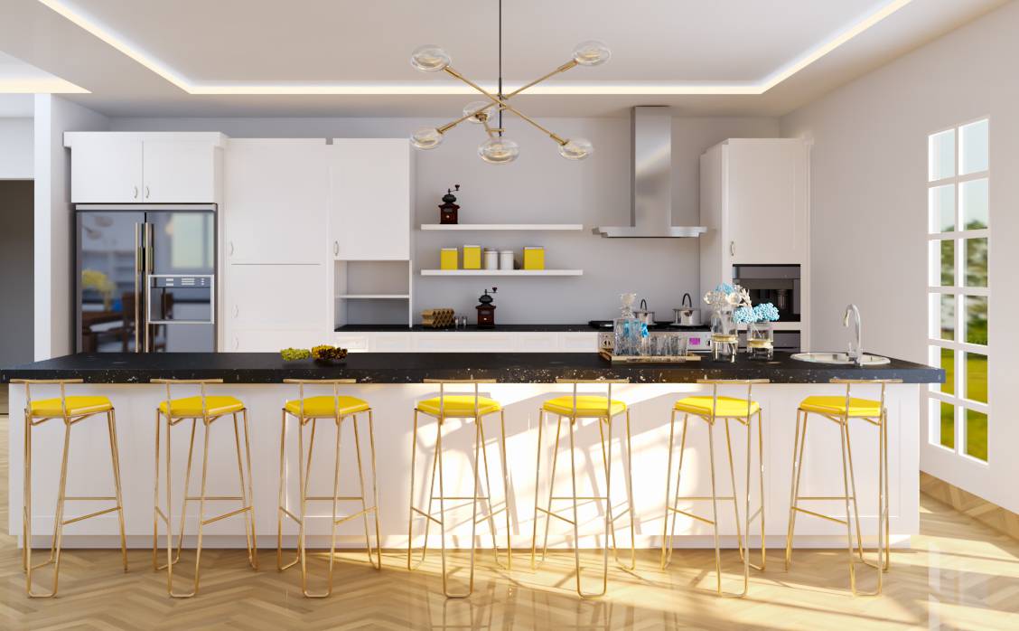 Design project for Open concept new kitchen with bar and tv area in ...