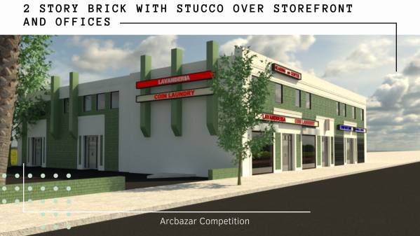 Design project for 2 story brick with stucco over storefront and ...