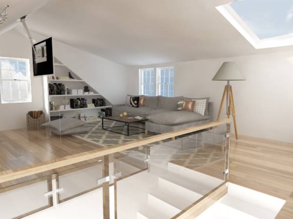 Design project for inspired attic flexible space for work and guests in ...