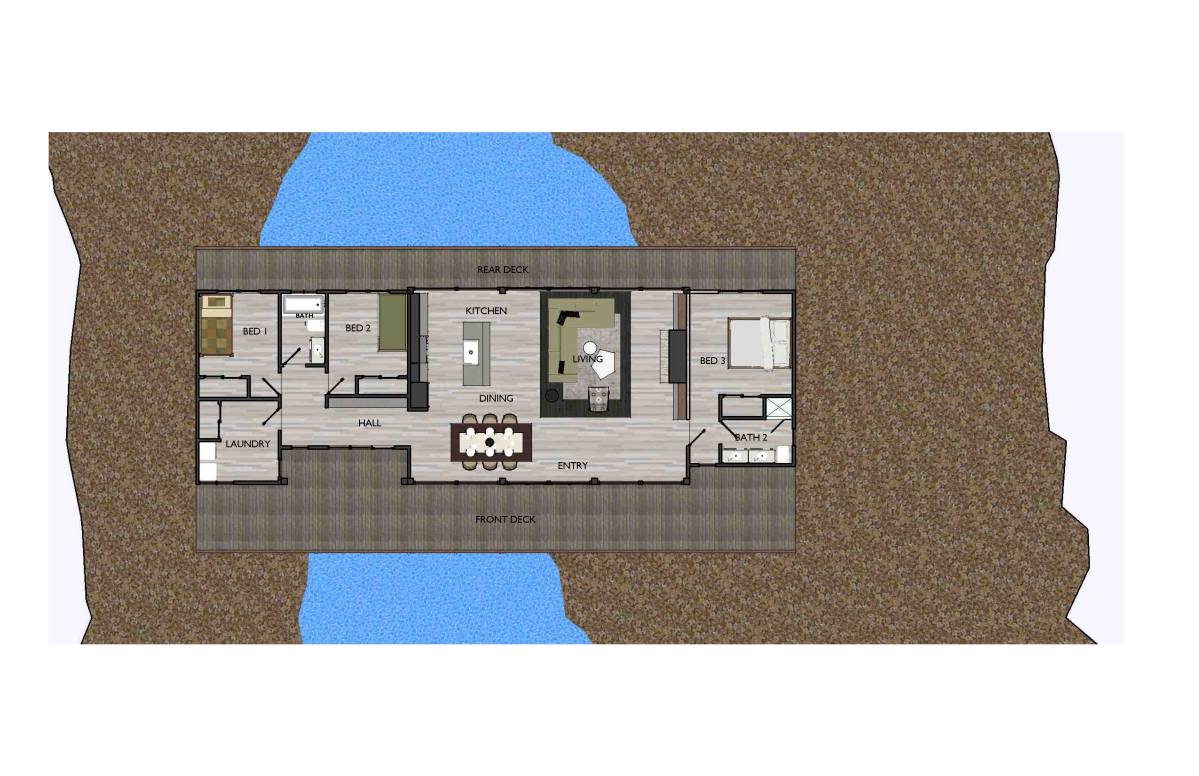 Design project for Cabin in front of waterfall and over ravine in ...