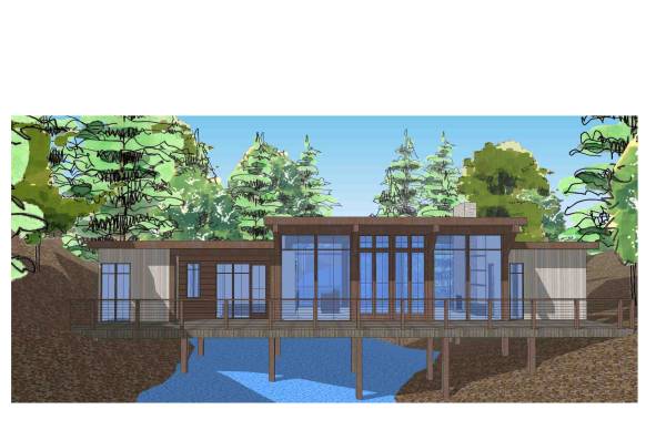 Design project for Cabin in front of waterfall and over ravine in ...