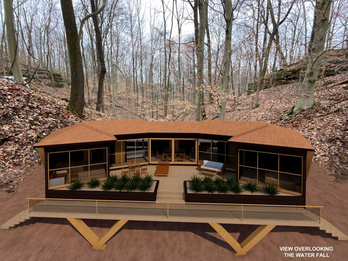 Design project for Cabin in front of waterfall and over ravine in ...
