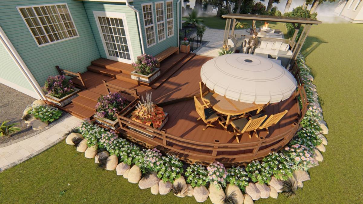 Design project for Deck connecting walk/house to patio in United States ...