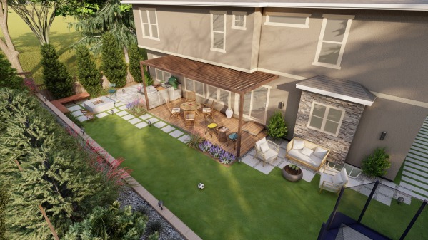 Design project for Backyard design including patio, pergola, ann ...