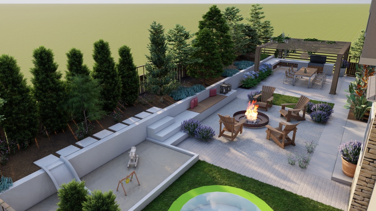 Design project for Backyard design including patio, pergola, ann ...