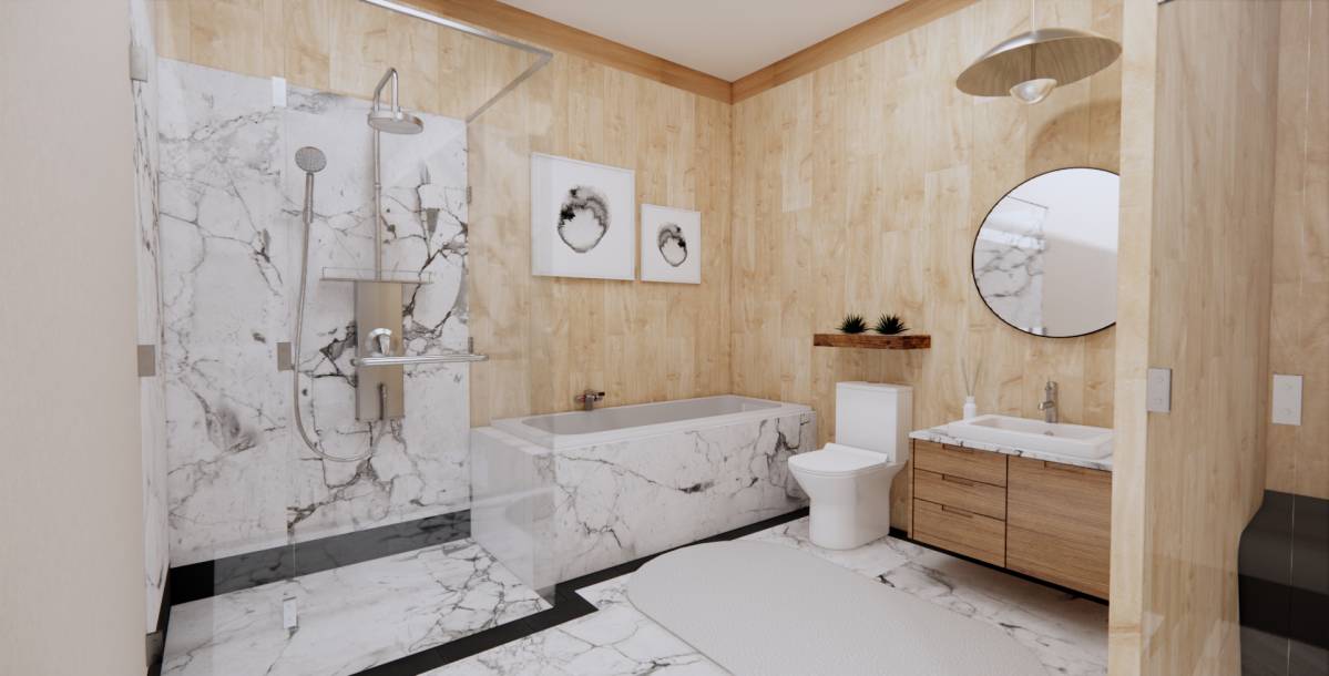 Design project for Amazing Modern Zen Basement with golf course water ...