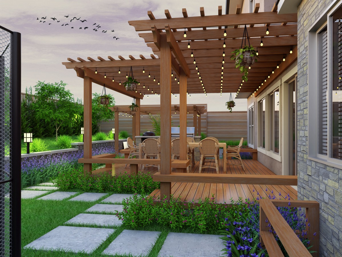 Design project for Backyard design including patio, pergola, ann ...