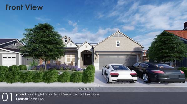 Design project for New Single Family Grand Residence Front Elevations ...