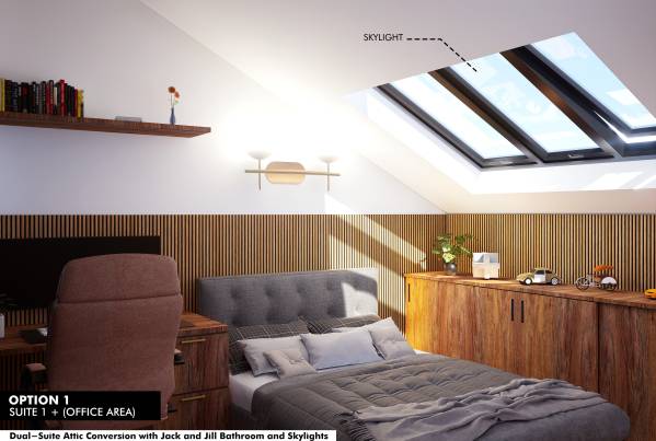 Design project for Dual-Suite Attic Conversion with Jack and Jill Bathroom and Skylights in ...